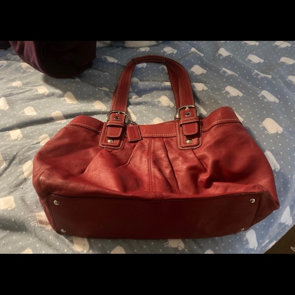 Coach | Bags | Coach Soho Pleated Red Leather Large Tote Handbag | Poshmark